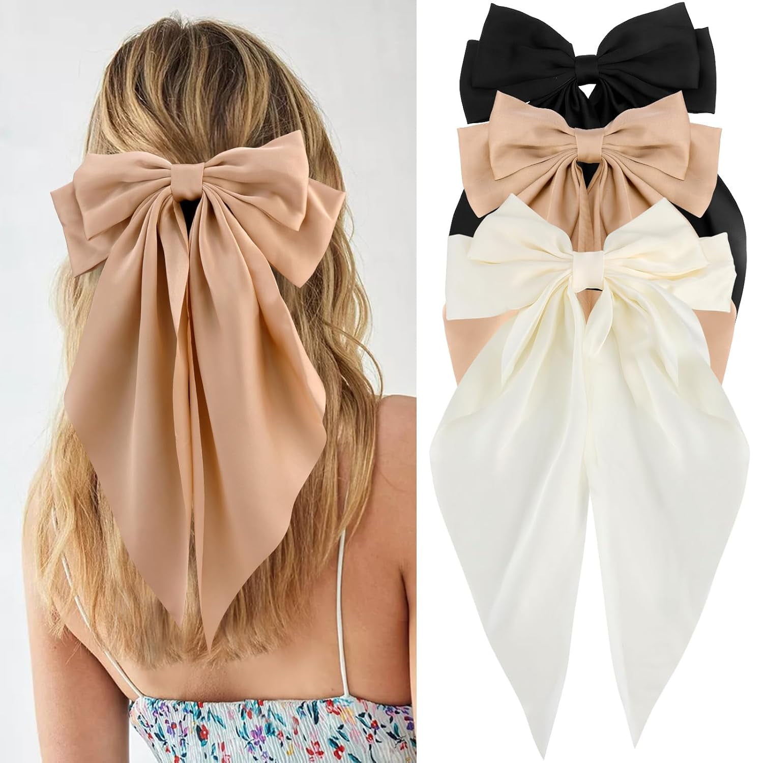3PCS Satin Large Hair Bows Big Oversized Giant Bow Hair Clips French ...