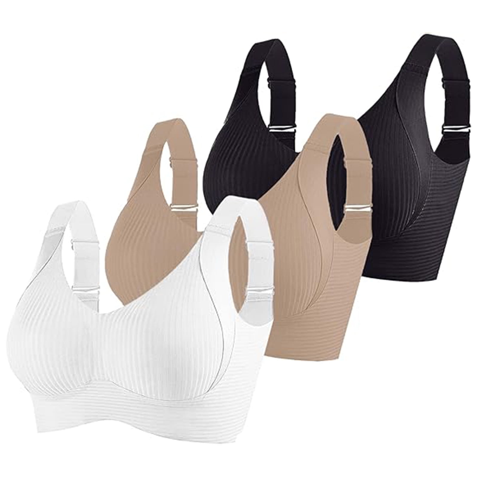 3PCS Seamless Bras for Women Push Up Adjustable Bras Cozy Ribbed ...