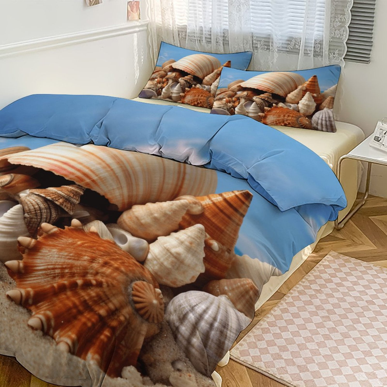3PCS Seashell On The Beach Duvet Cover Set Twin, 1 Duvet Cover And 2 ...