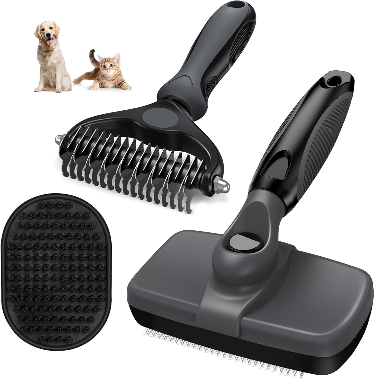 3PCS Self Cleaning Slicker Brush & Pet Grooming Rake & Bath Brush for ...
