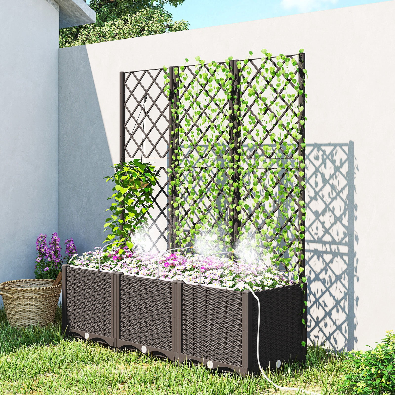 3PCS Self-Watering Planter with Trellis, Automatic Watering Kit ...