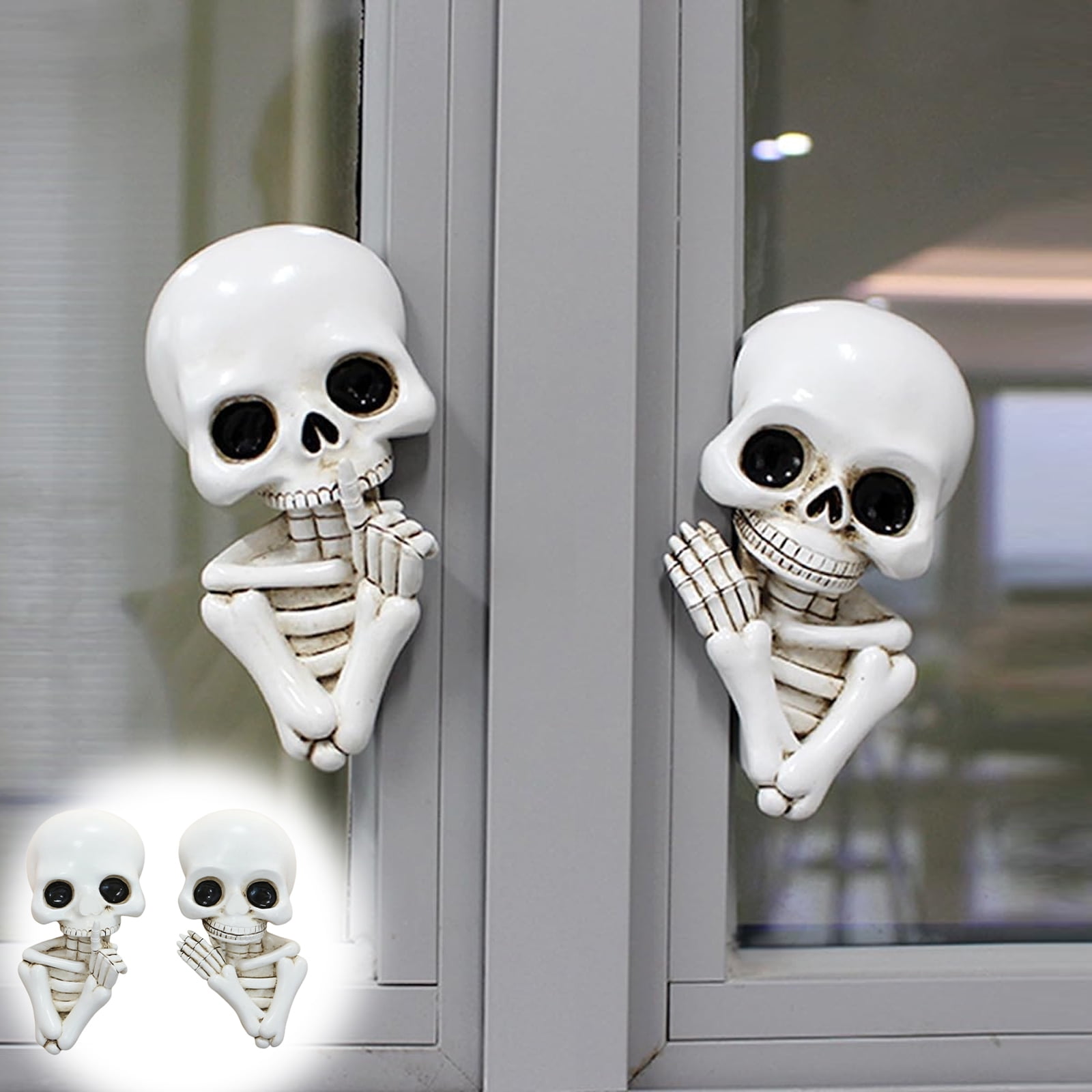 3PCS Set of 2 Funny Keep Quiet Skeleton Statue Window Peeker Door ...