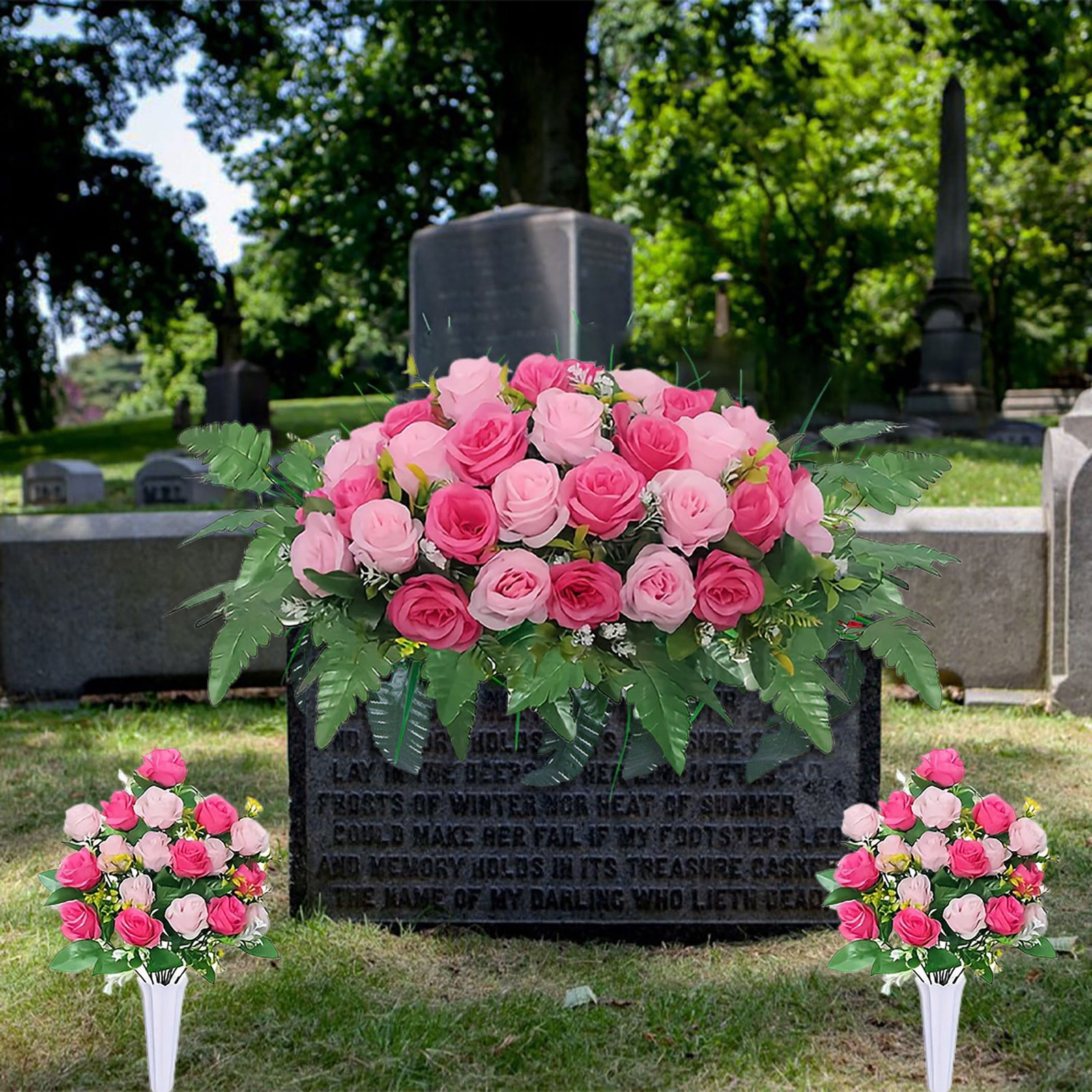3PCS/Set Artificial Cemetery Flower Saddles, Memorial Grave Flowers ...