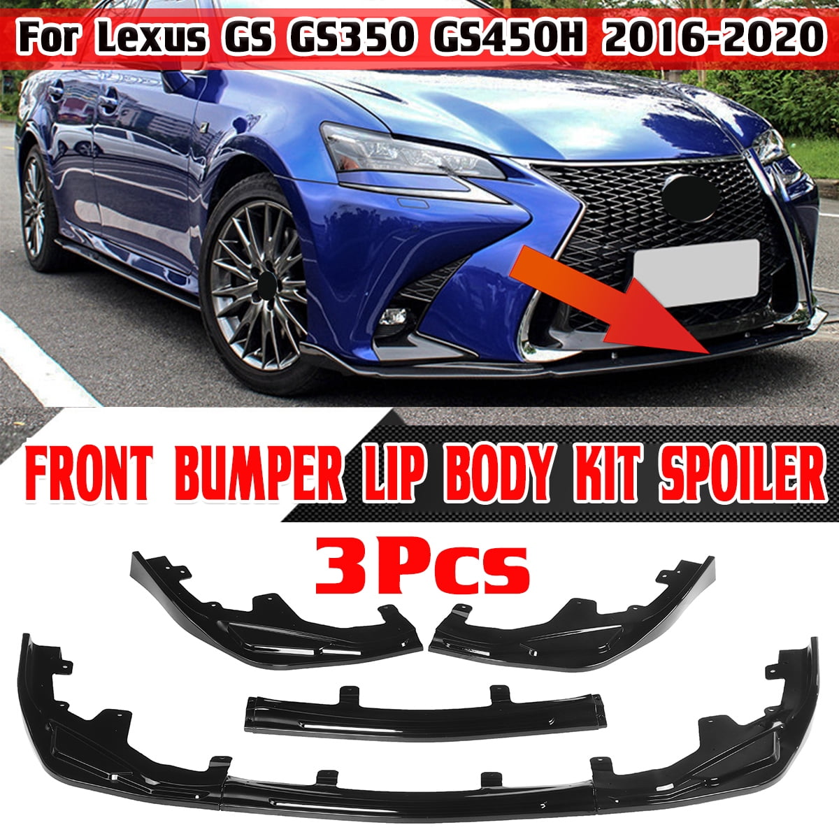 3PCS Set Front Bumper Lip for Lexus GS GS350 GS450H F-Sport 2016-2020 ...