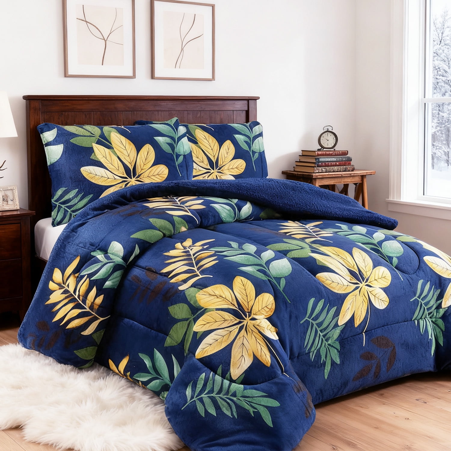 3PCS Sherpa Winter Comforter Set, Reversible Flannel Blanket, Luxury ...