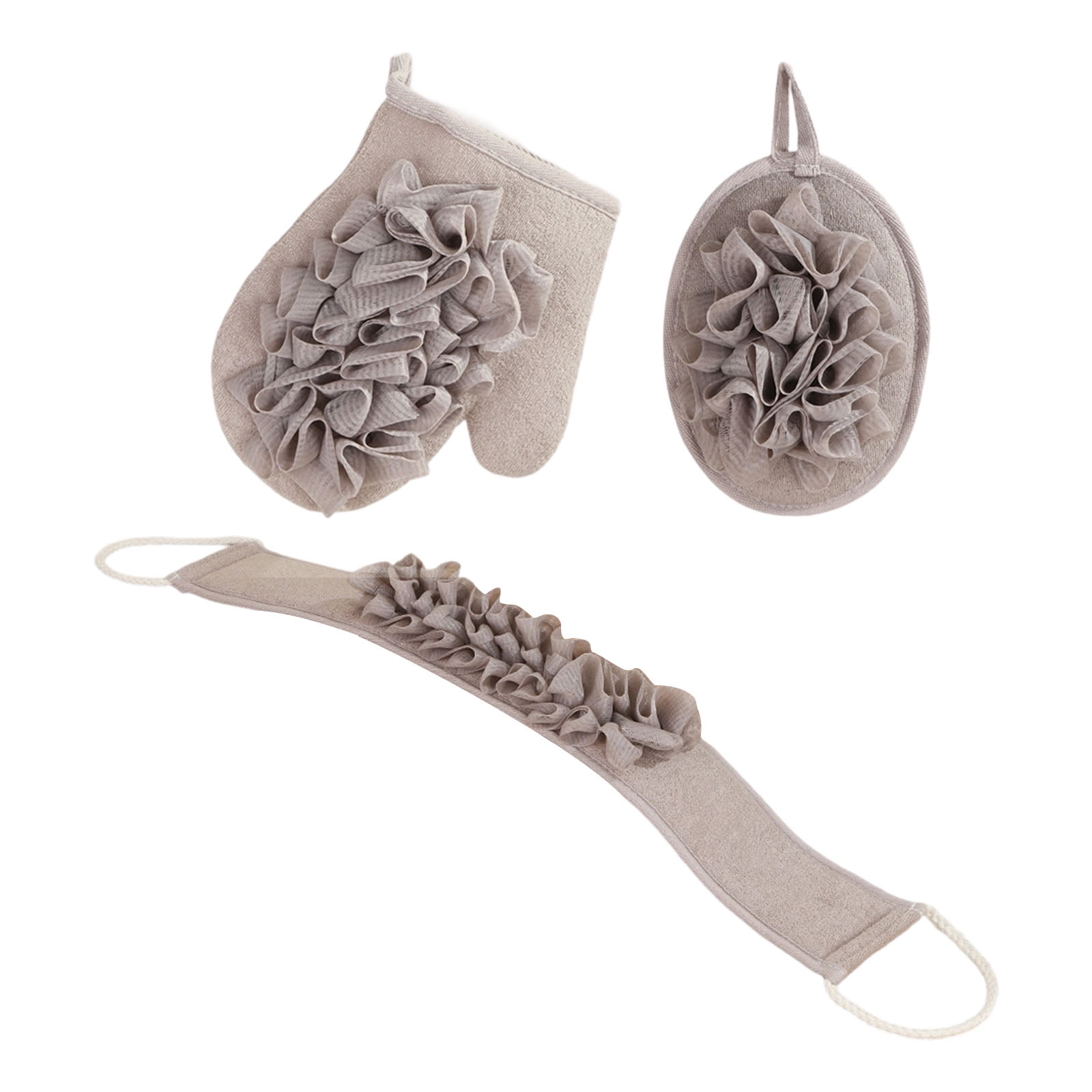 3PCS Shower Scrubbers Set Ergonomic Back Scrub Tool Exfoliation Gloves ...