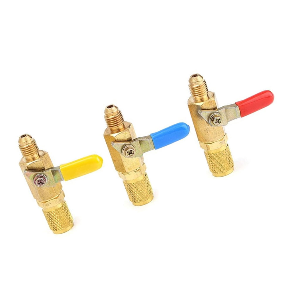 3PCS Shut-off Valves Charging Hoses Adapter Refrigerants Valves Brass ...