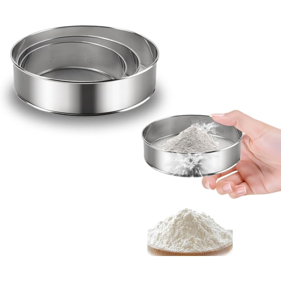 3PCS Sieve Fine Mesh with brush, Stainless Steel Round Sifter for ...