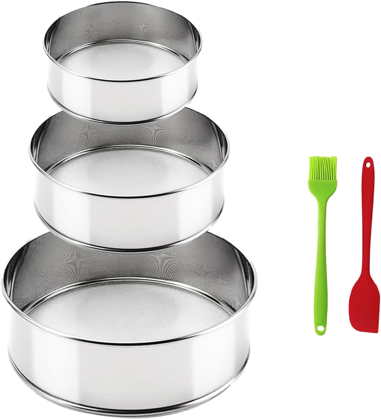 3PCS Sieve Fine Mesh with brush, Stainless Steel Round Sifter for ...