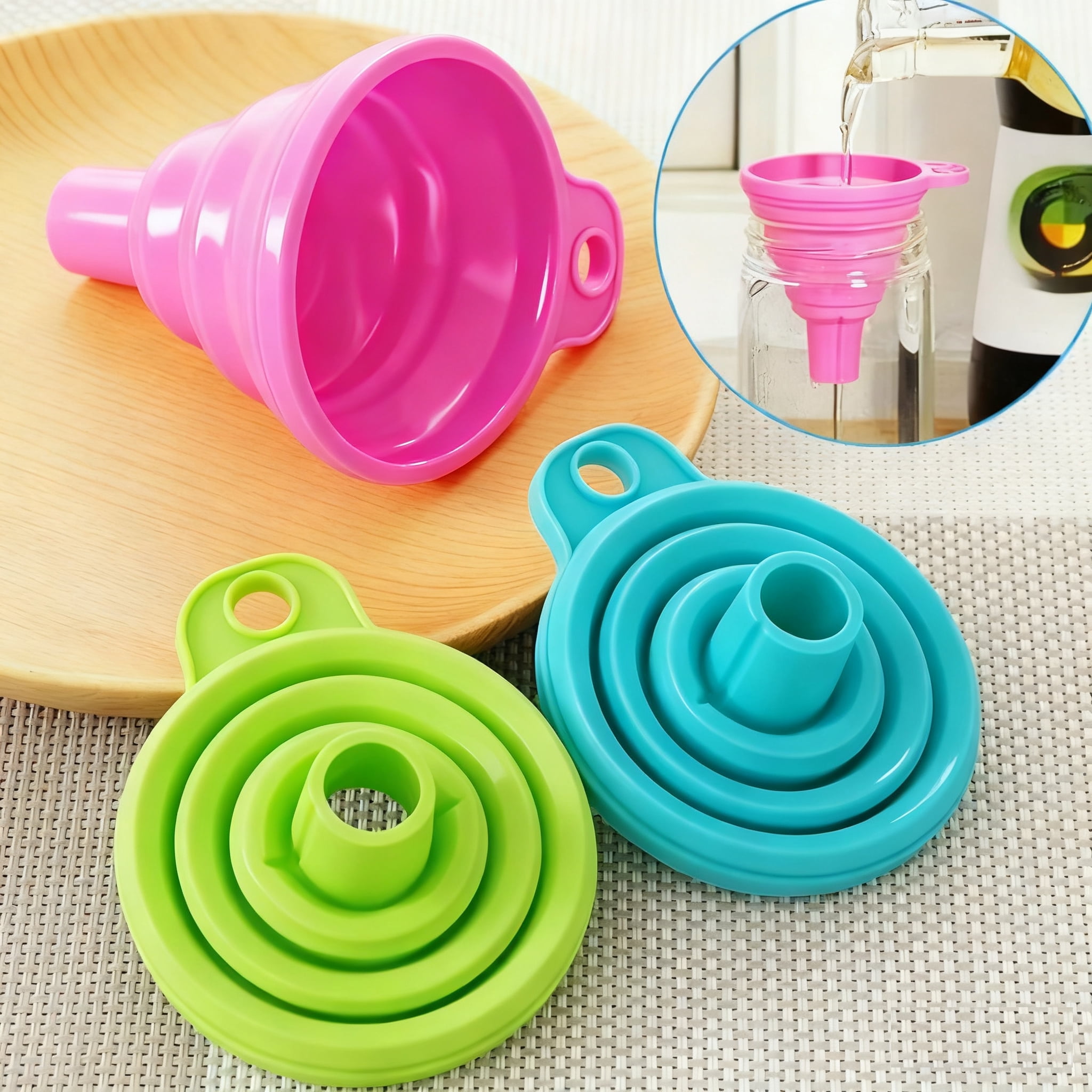 3PCS Silicone Collapsible Funnels Set for Kitchen Use Compact and ...