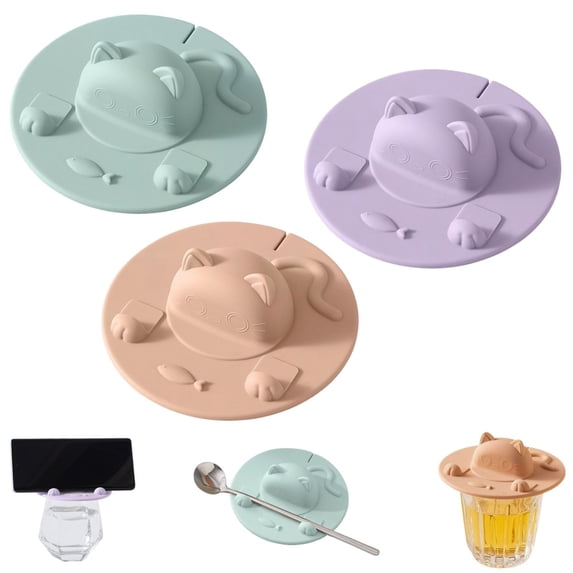3PCS Silicone Cup Covers, Cat-Designed Cup Cover with Silicone Tea Bag ...