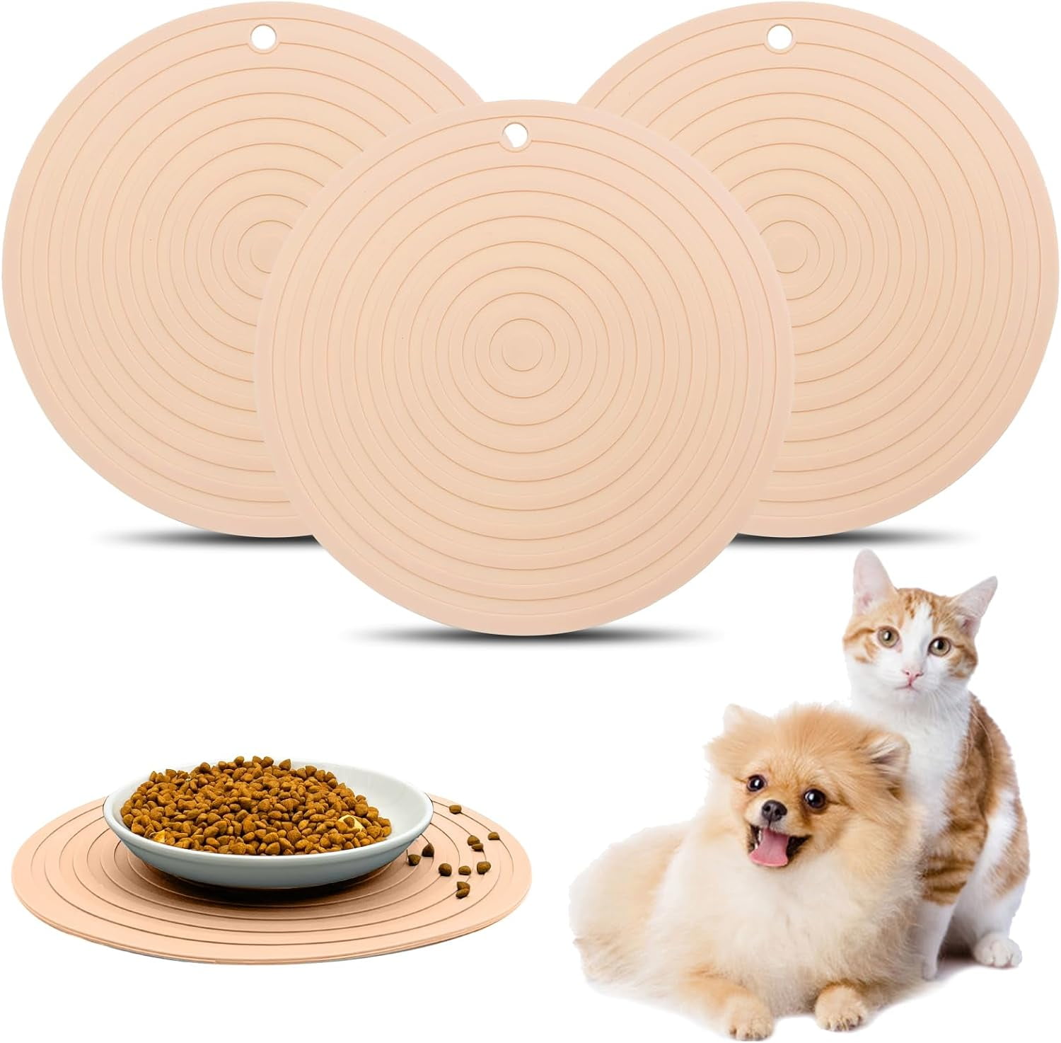 3PCS Silicone Pet Food Mat, 9.5" Round Waterproof Non-Slip Dog Cat Bowl ...