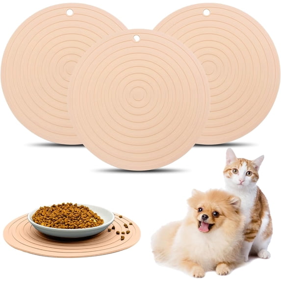 3PCS Silicone Pet Food Mat, 9.5" Round Waterproof Non-Slip Dog Cat Bowl ...
