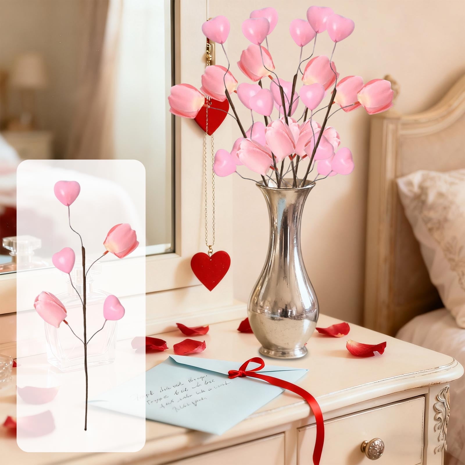3PCS Simulated Valentine's Day Tulip Twig Bouquet with Heart Berries ...