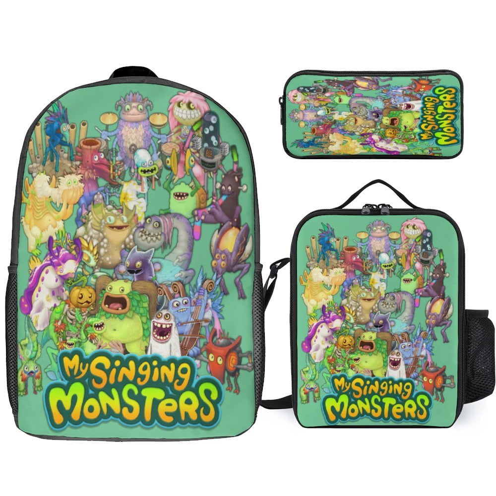 3PCS Singing Monste Backpack Set with Lunch Box - Large Capacity Bag ...
