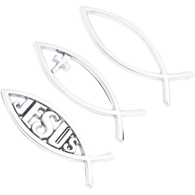 3PCS Sliver Jesus Fish Car Emblem 5.5x1.8in Plastic Christian Fish ...