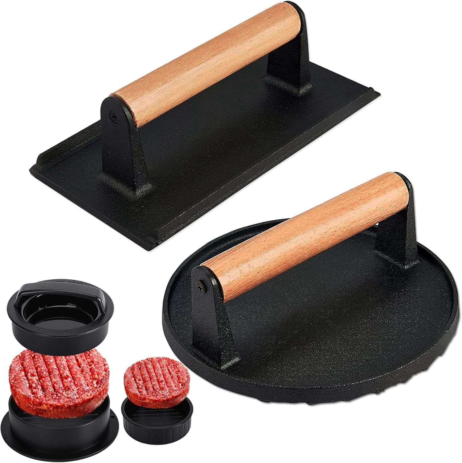 3PCS Smash Burger Press Kit, Round & Rectangle Meat Press for Griddle ...