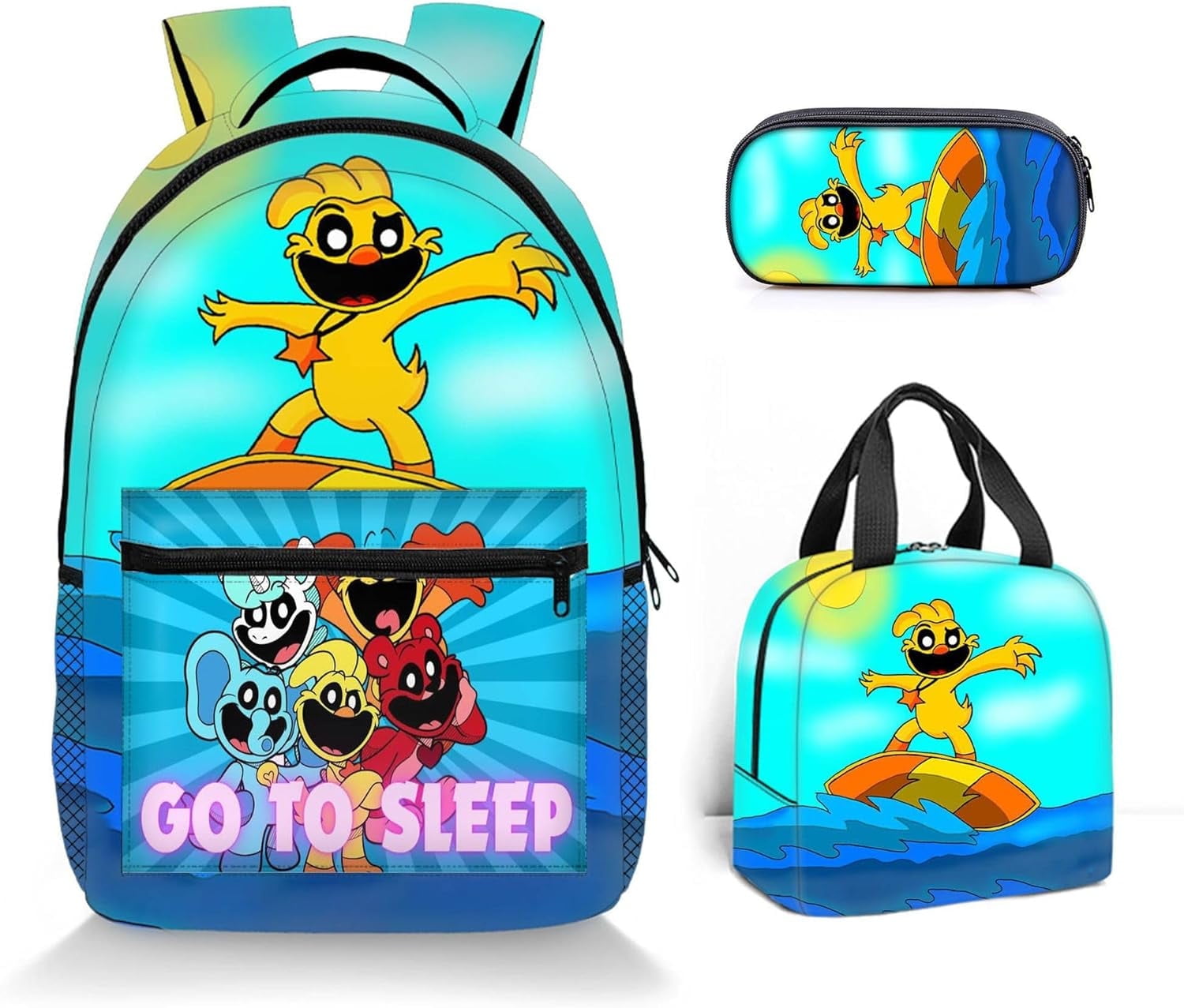 3PCS Smiling Critters Backpack Cute Cartoon Animal Game Casual Backpack ...