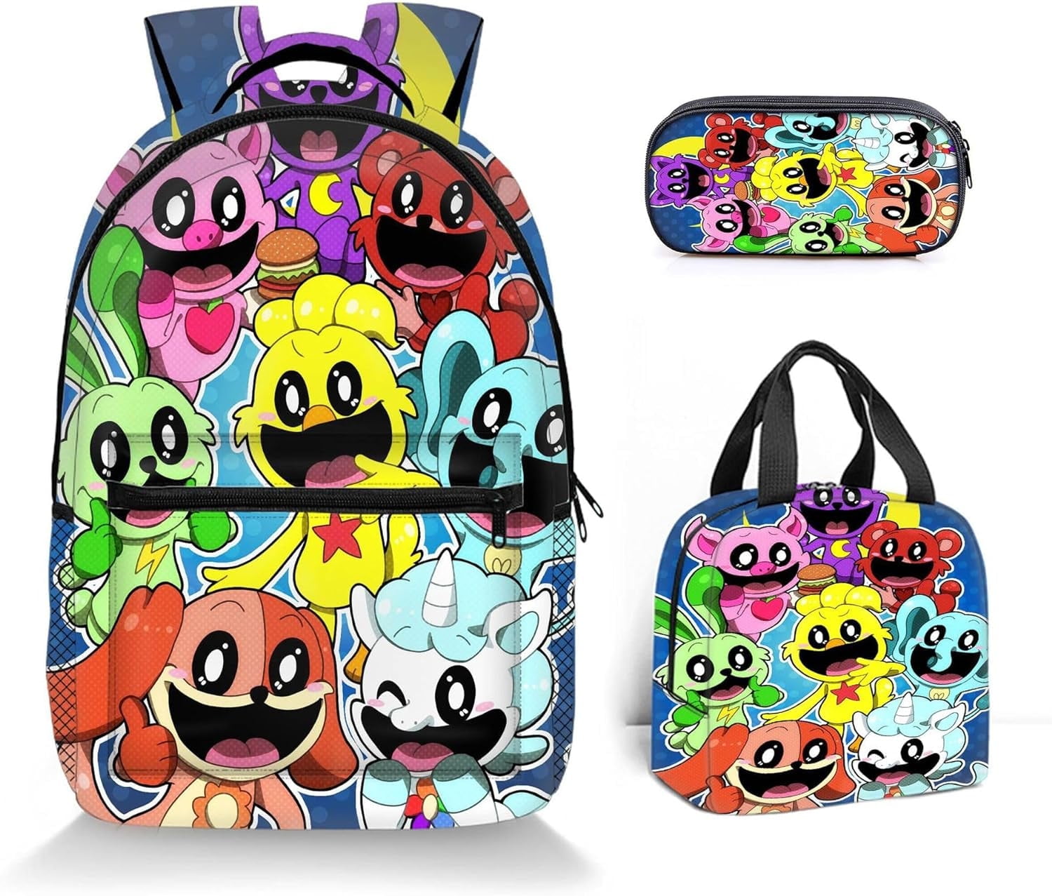 3PCS Smiling Game Critters Theme Backpack Cartoon Game Backpacks ...