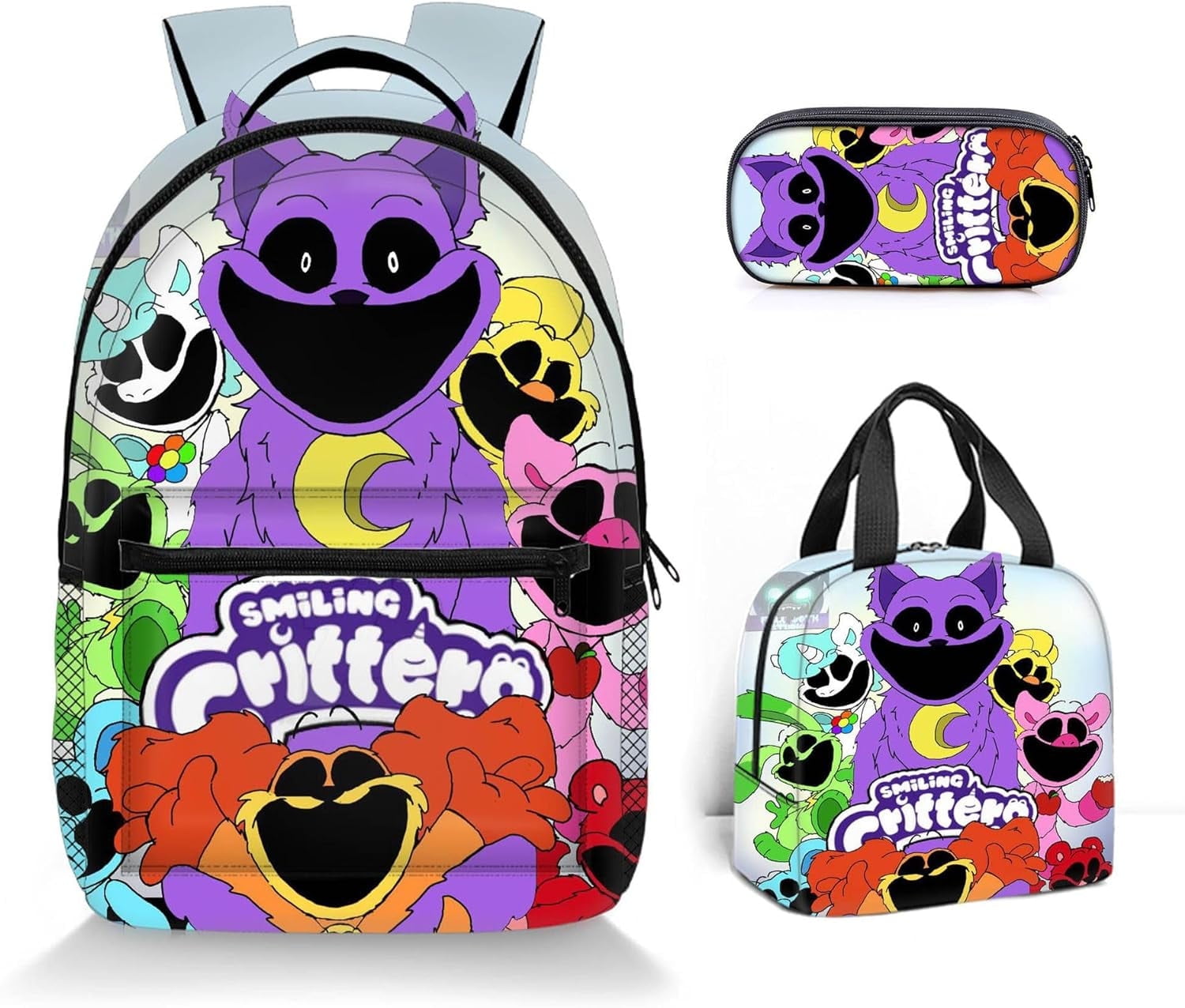 3PCS Smiling Game Critters Theme Backpack Cartoon Game Backpacks ...