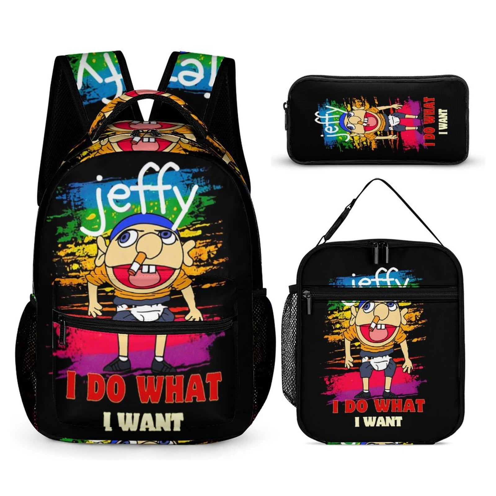 3PCS Sml Cartoon Jef-,fy Backpac Set Durable Backpac with Lunch Bag ...