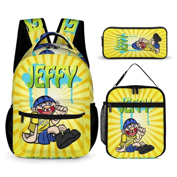 3PCS Sml Cartoon Jef-,fy Backpac Set Durable Backpac with Lunch Bag ...