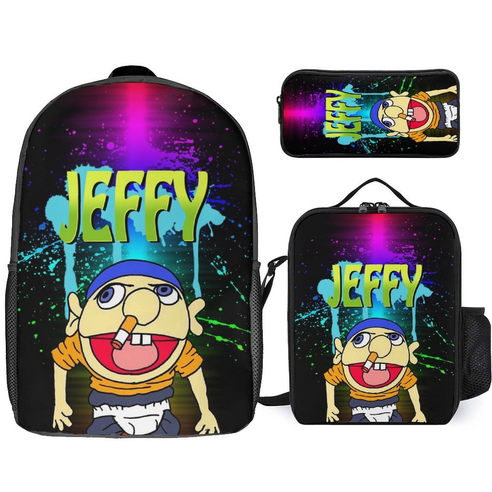 3PCS Sml Cartoon Jef-,fy Backpack Set Large Capacity Bookpacks With ...