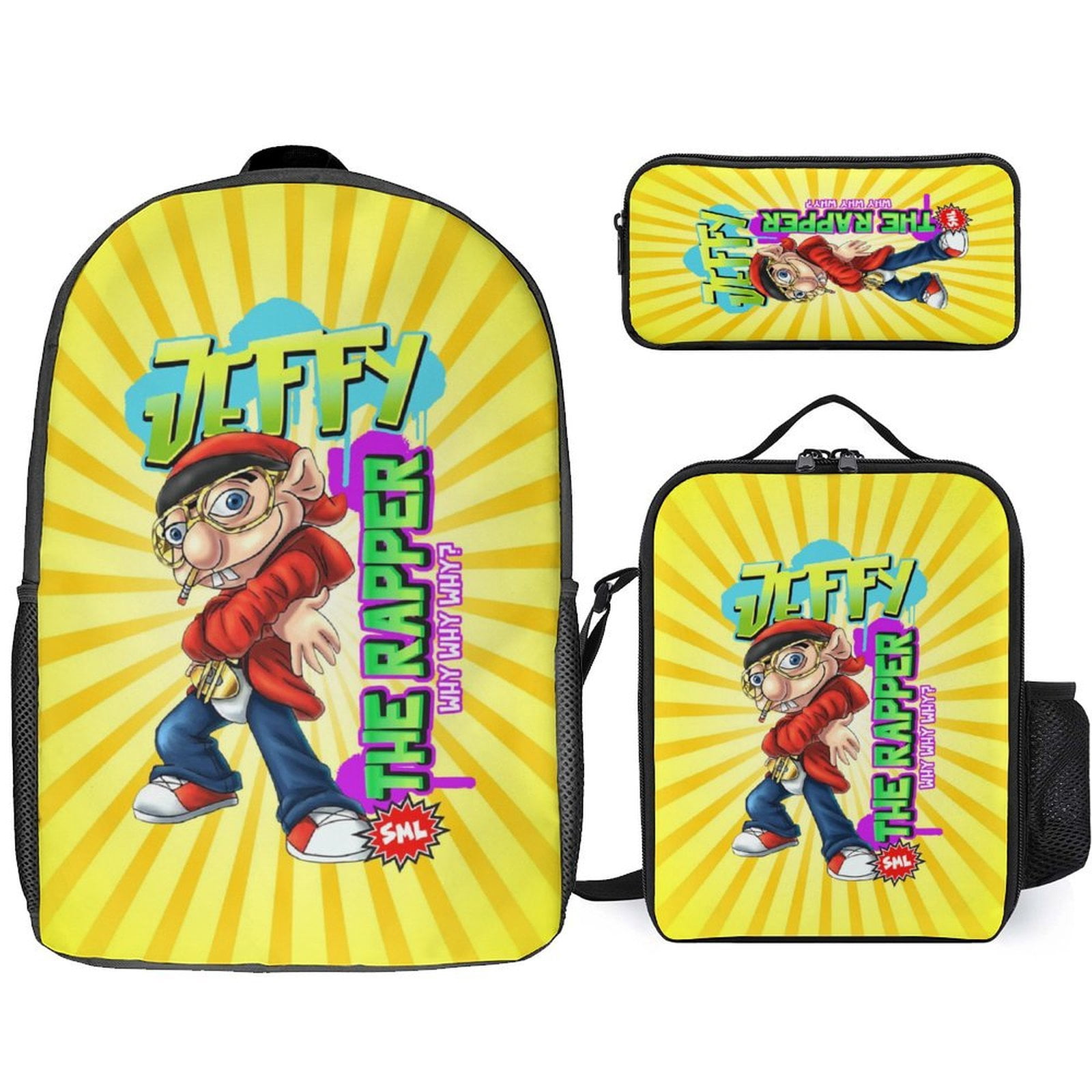 3PCS Sml Cartoon Jef-,fy Backpack Set Large Capacity Bookpacks With ...