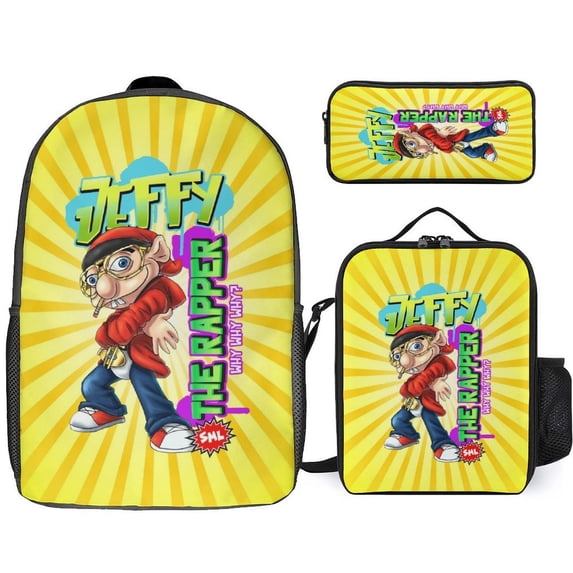 3PCS Sml Cartoon Jef-,fy Backpack Set Large Capacity Bookpacks With ...
