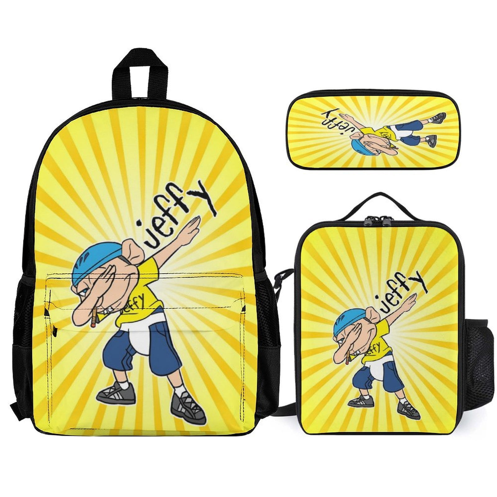 3PCS Sml Cartoon Jef-,fy Backpack Set With Front Pocket Large Capacity ...