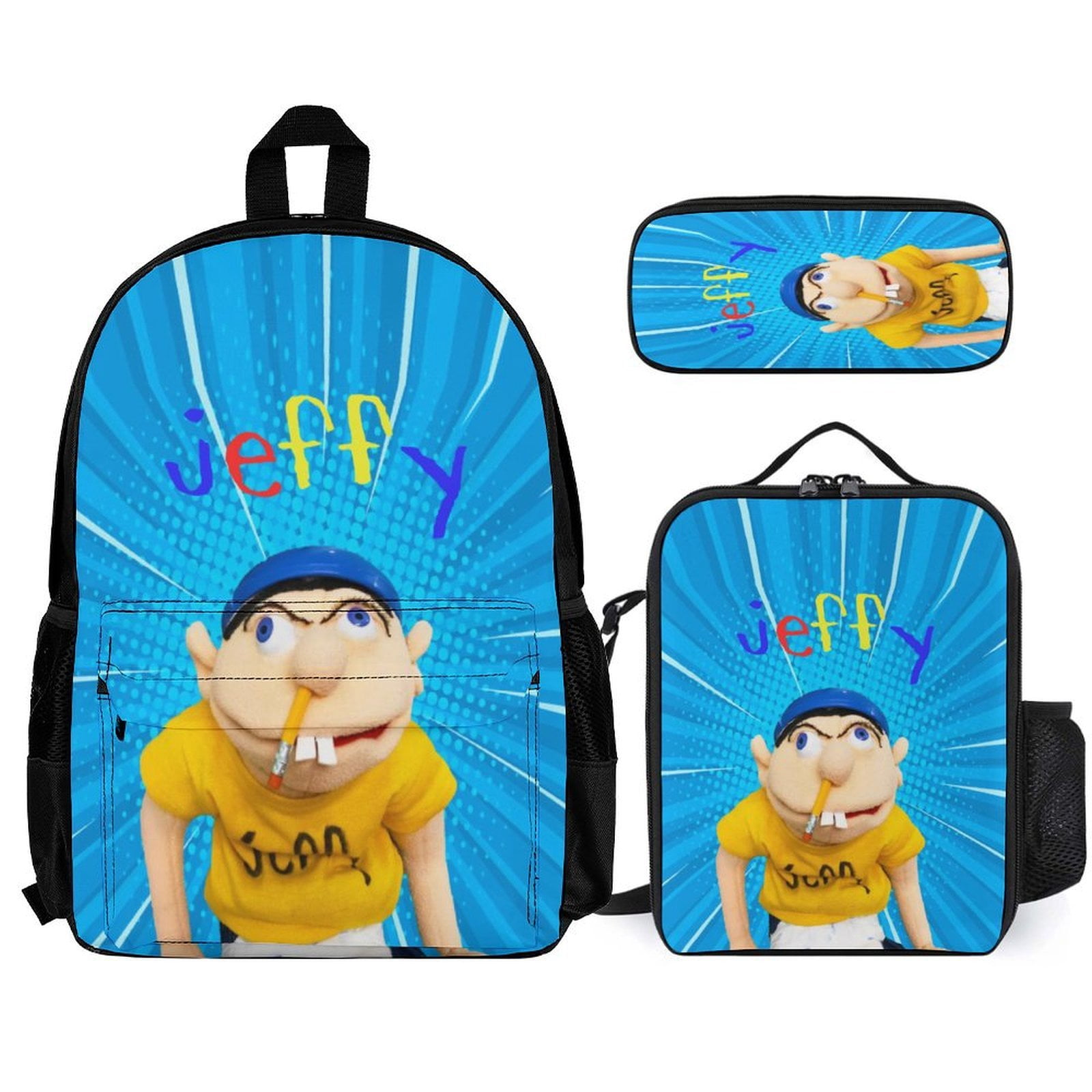 3PCS Sml Cartoon Jef-,fy Backpack Set With Front Pocket Large Capacity ...