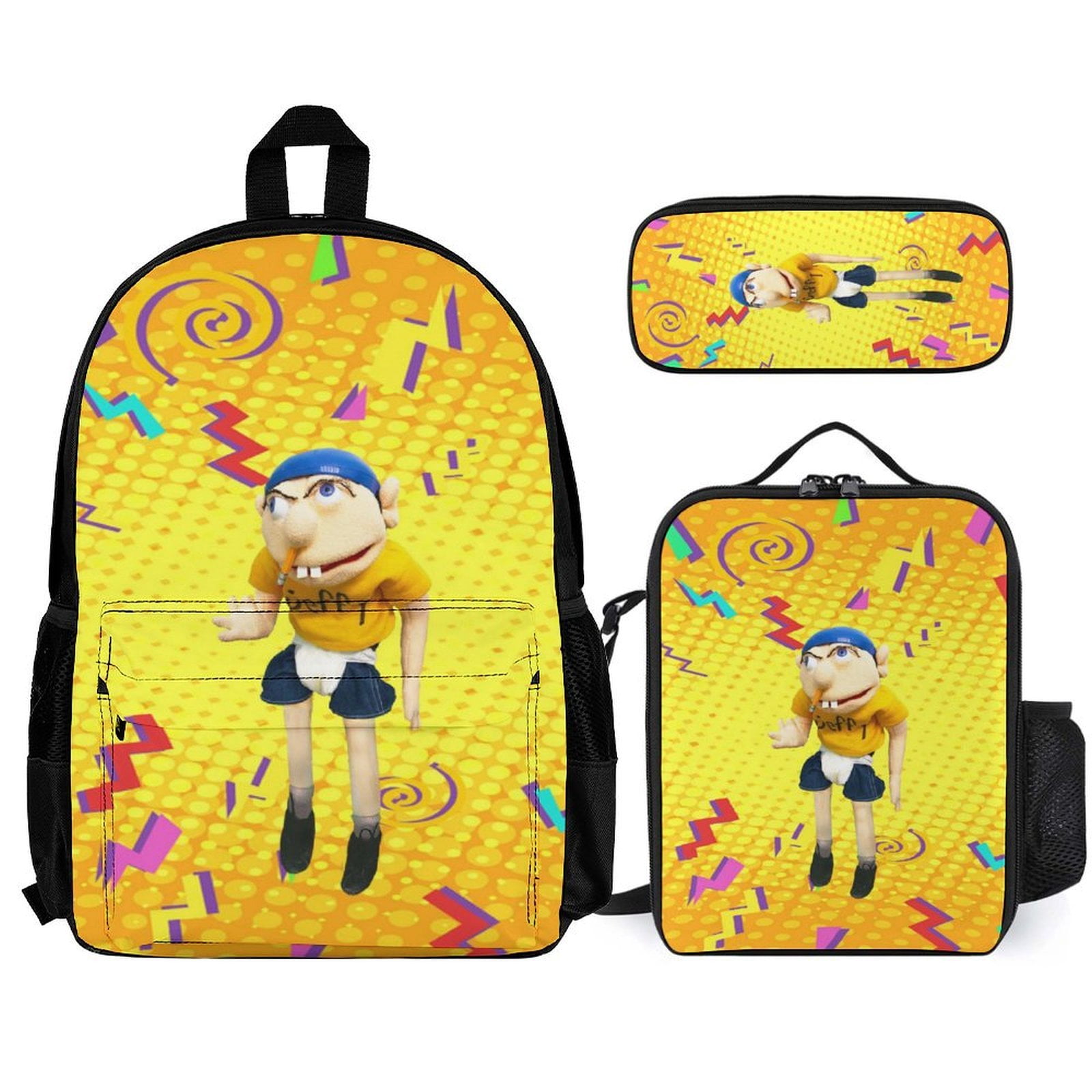 3PCS Sml Cartoon Jef-,fy Backpack Set With Front Pocket Large Capacity ...