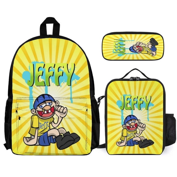 3PCS Sml Cartoon Jef-,fy Backpack Set With Front Pocket Large Capacity ...