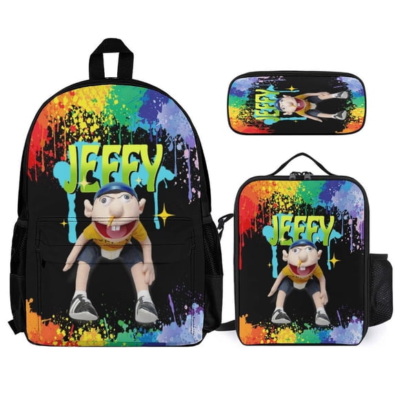 3PCS Sml Cartoon Jef-,fy Backpack Set With Front Pocket Large Capacity ...