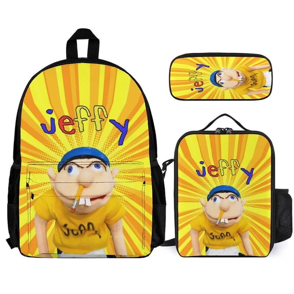 3PCS Sml Cartoon Jef-,fy Backpack Set With Front Pocket Large Capacity ...