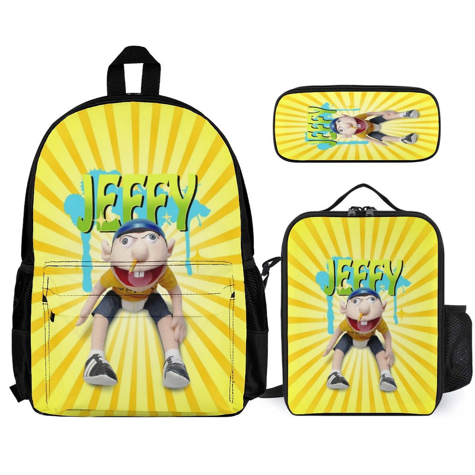 3PCS Sml Cartoon Jef-,fy Backpack Set With Front Pocket Large Capacity ...