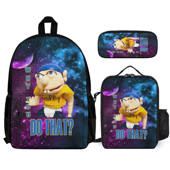 3PCS Sml Cartoon Jef-,fy Backpack Set With Front Pocket Large Capacity ...