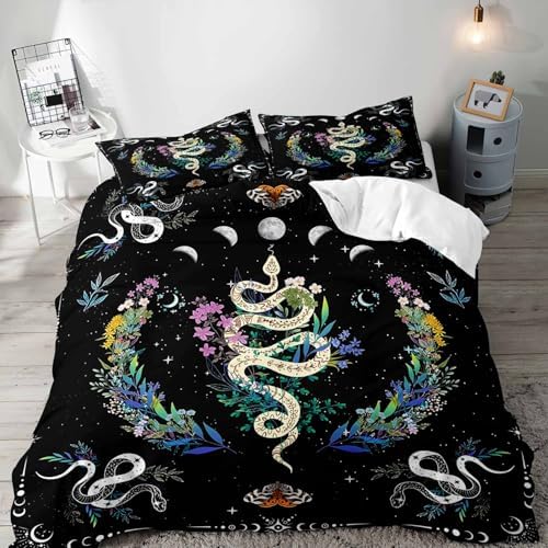 3PCS Snake Celestial Duvet Cover Queen Bedding Set, Boho Aesthetic ...