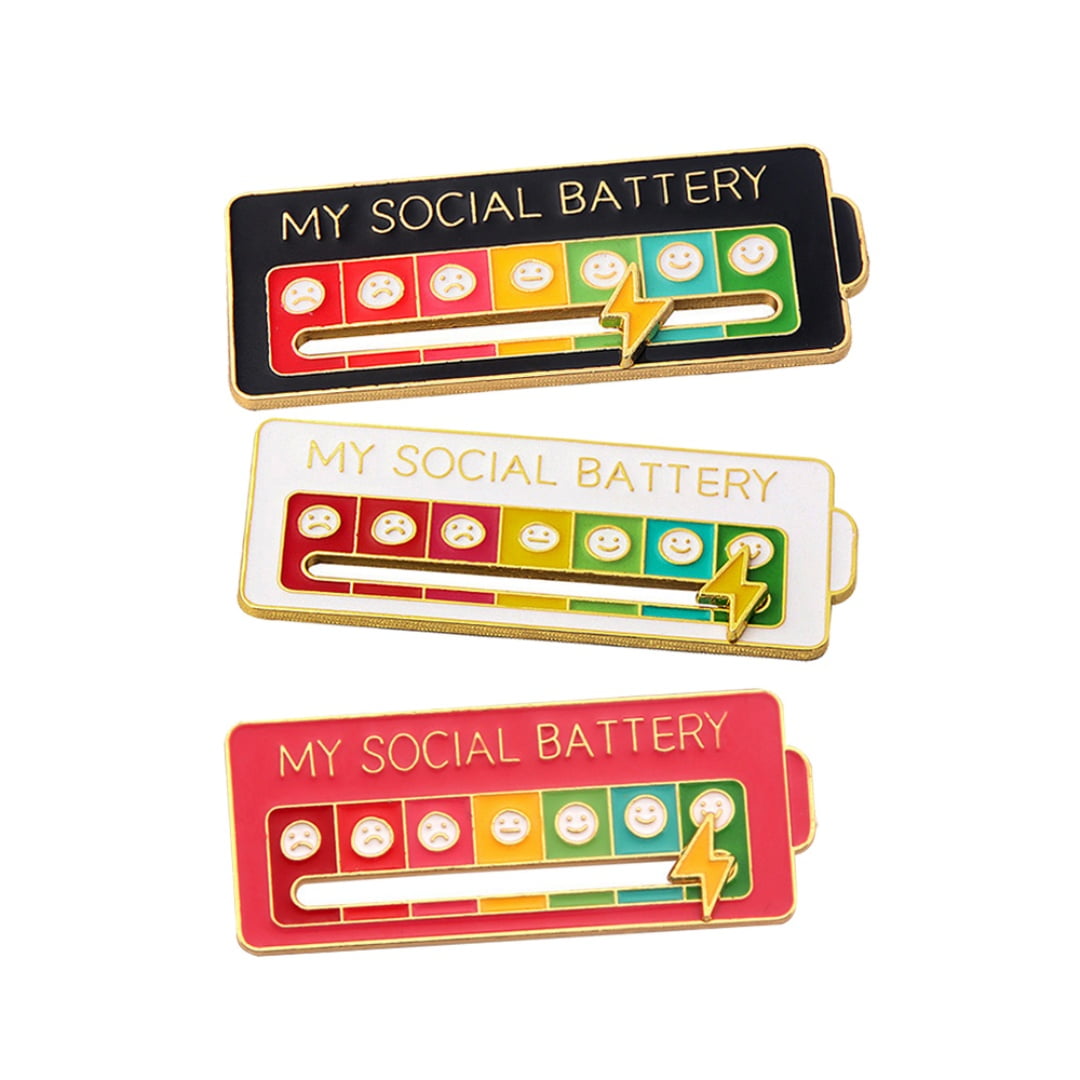 3PCS Social Battery Pin - My Social Battery Slider pin, Fun Enamel ...
