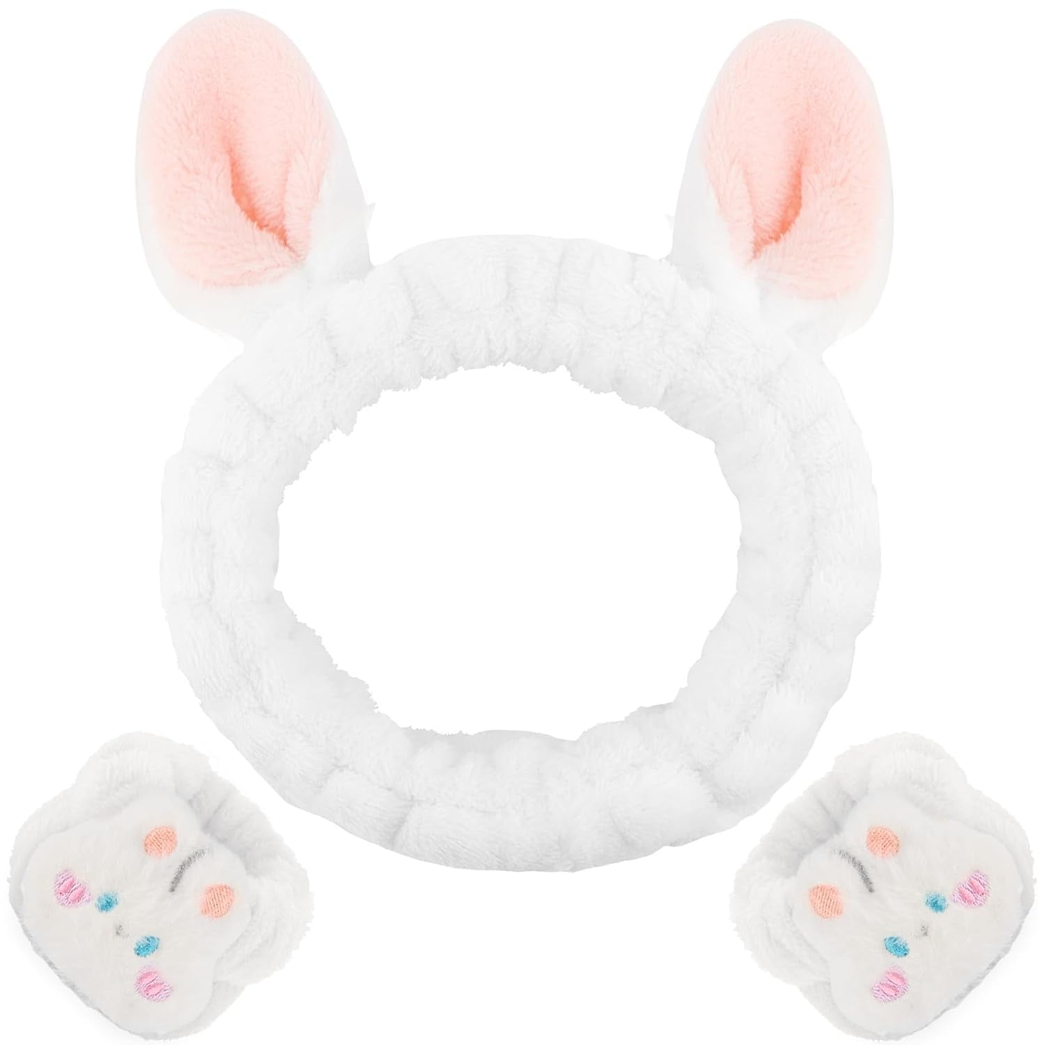 3PCS Spa Headband and Wristband Set, Cute Bunny Ears Design for Facial ...