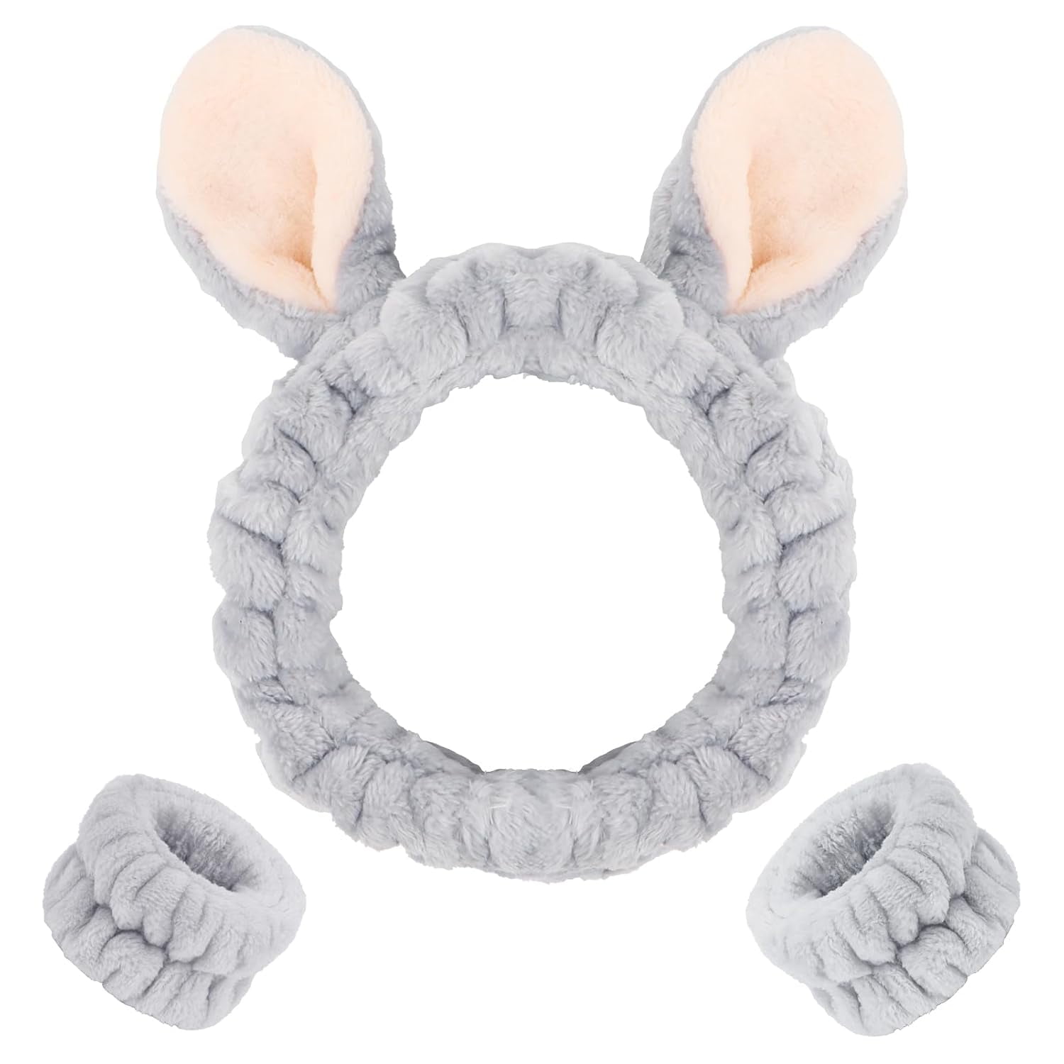3PCS Spa Headband and Wristband Set, Cute Bunny Ears Design for Facial ...
