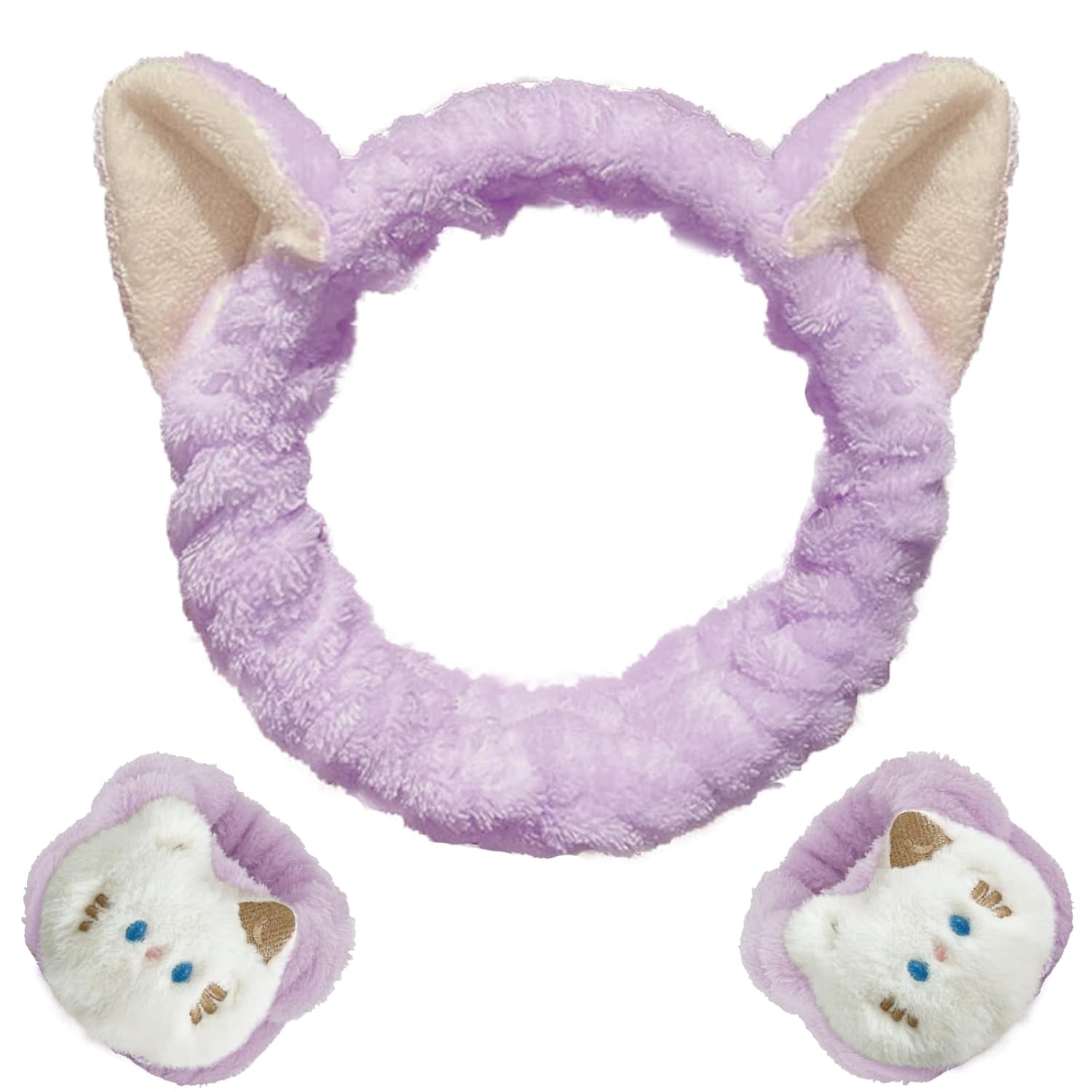 3PCS Spa Headband and Wristband Set, Cute Cat Ears Headband for Washing ...