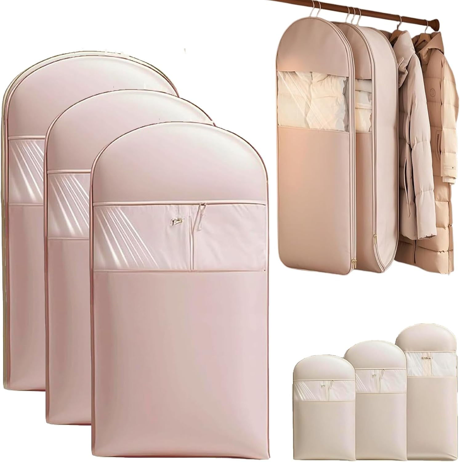 3PCS Space Saving Hanging Garment Bag with Self Compression Zipper ...