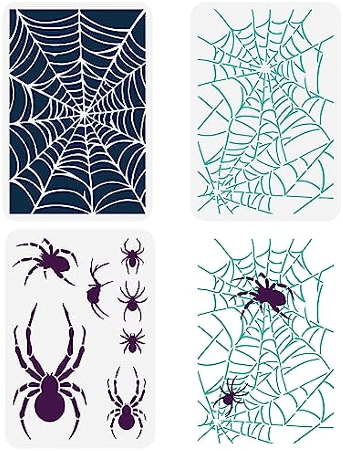 3PCS Spider Web Painting Stencil 8.3x11.7inch Reusable Halloween Spider ...