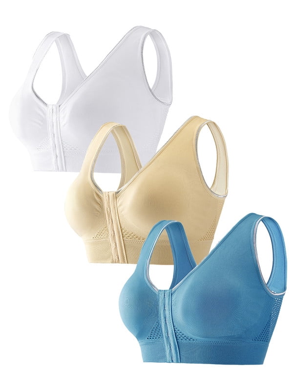 3PCS Sports Bras for Women Closure Front Sports Bra Wireless Post ...