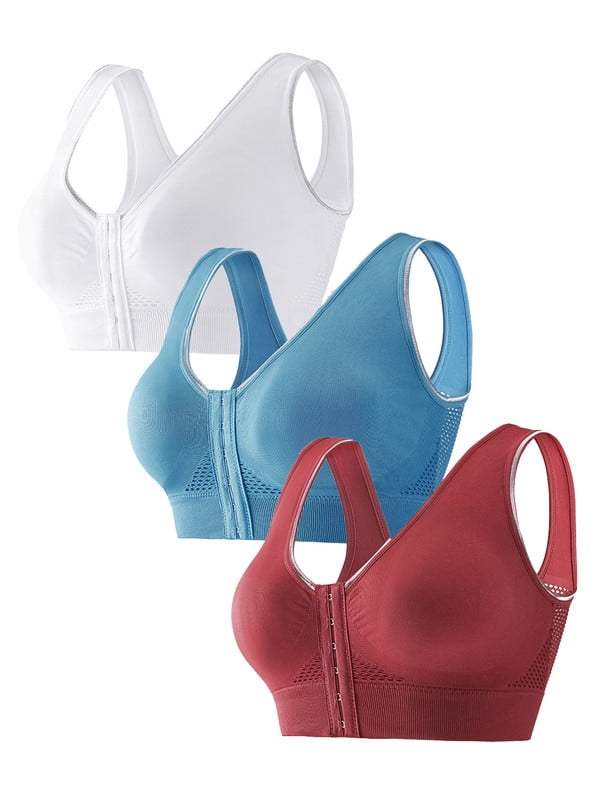 3PCS Sports Bras for Women Closure Front Sports Bra Wireless Post ...