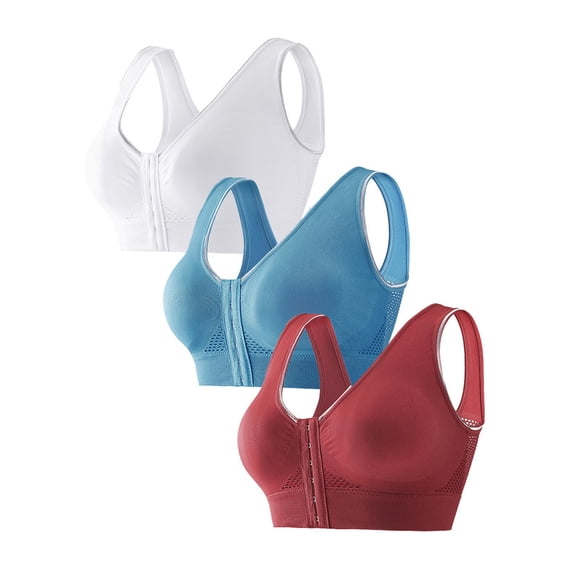 3PCS Sports Bras for Women Closure Front Sports Bra Wireless Post ...