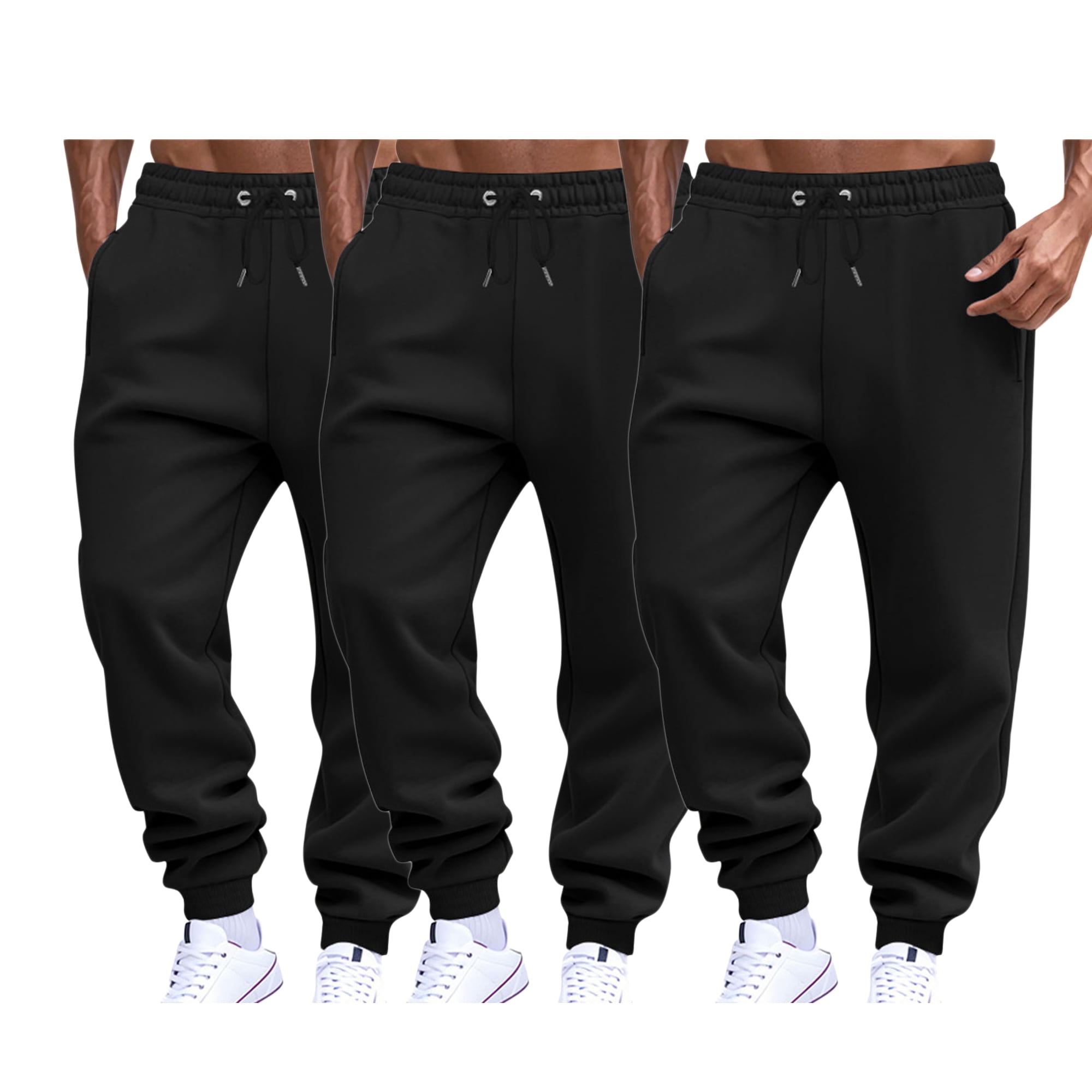 3PCS Sports Mens Sweatpants Breathable Exercise Draw Rope Waist Active ...