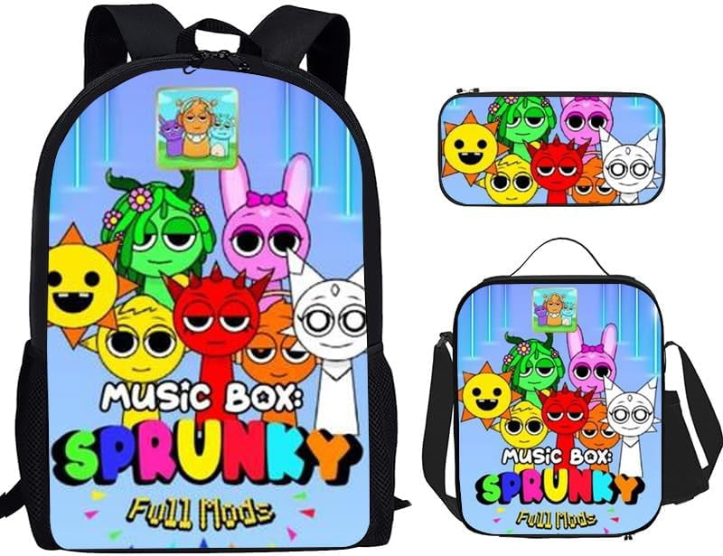 3PCS Sprunki Backpack Cartoon Game Backpack Laptop Bag Outdoor Sports ...
