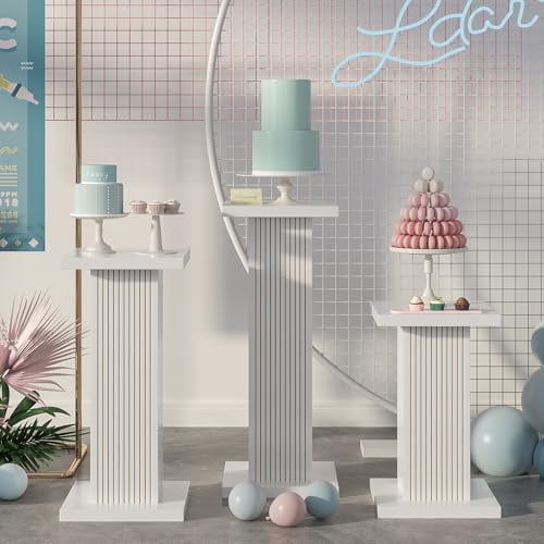 3PCS Square Pedestal Stand for Party,White Wood Display Pedestal Stands ...